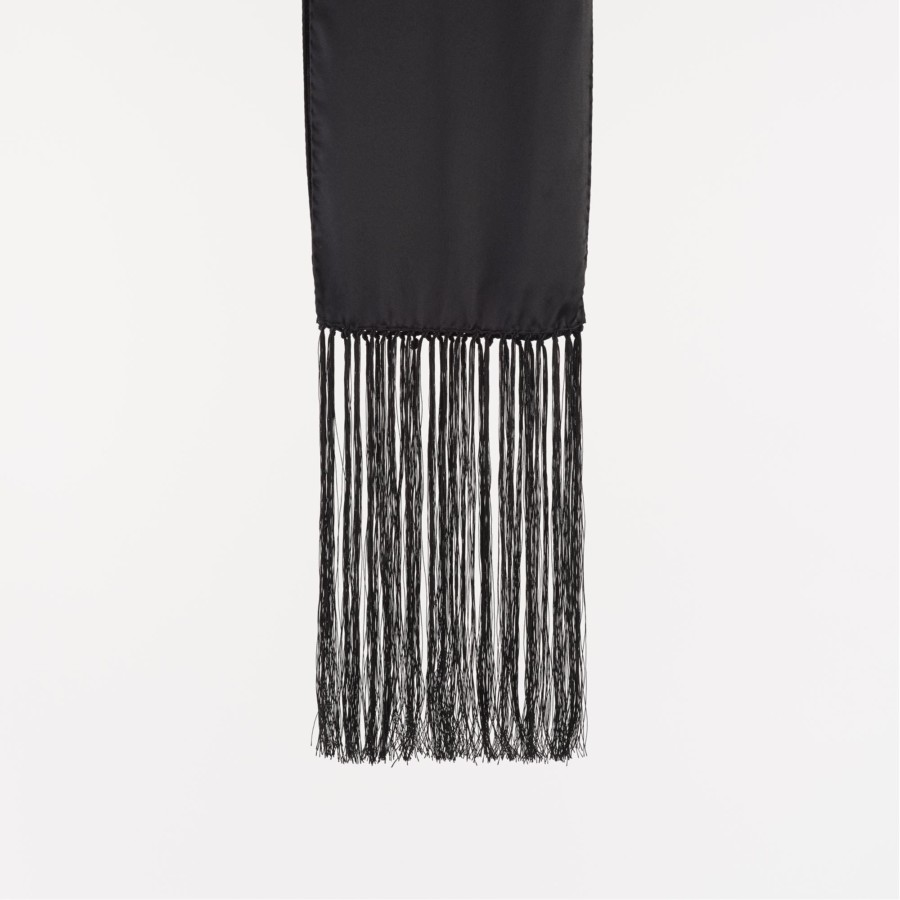 Black Silk Scarf with Long Fringe | The Garnered